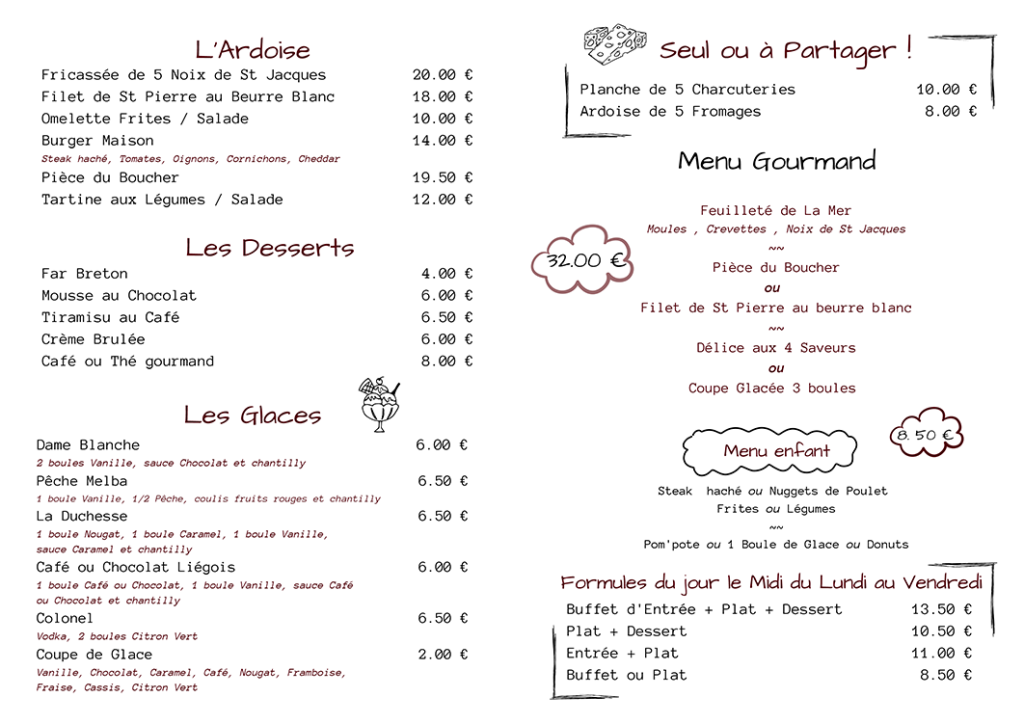 Carte & menus - La Vallée